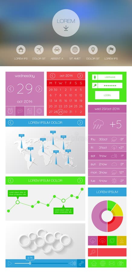 Flat UI Design Kit for Smart Phone Stock Vector - Illustration of ...