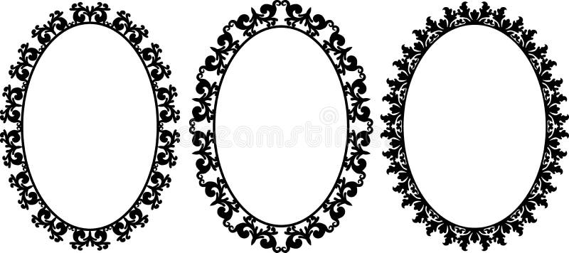 Set of Oval Frames in Black and White Design. Empty Borders with ...