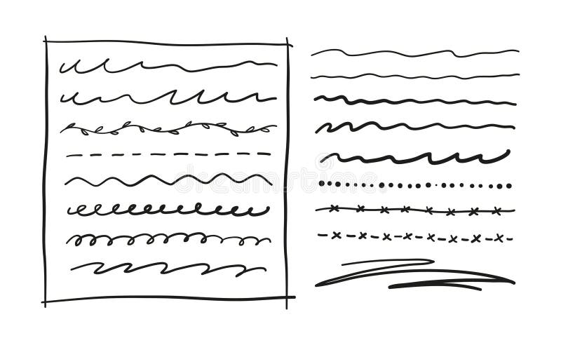 Set of Decorative Scribble Lines in Pen, Pencil Underline, Vector ...