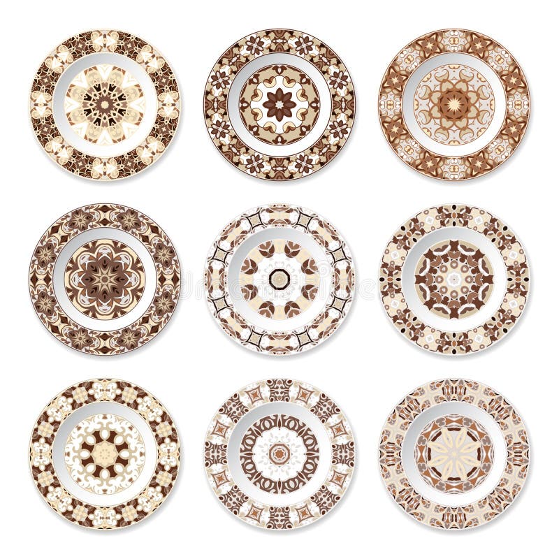 Set of decorative plates stock vector. Illustration of brown - 90339772