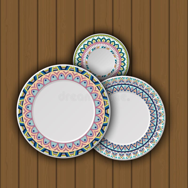 Set of Decorative Plates with a Ethnic Tribal Ornament of Handwork and ...