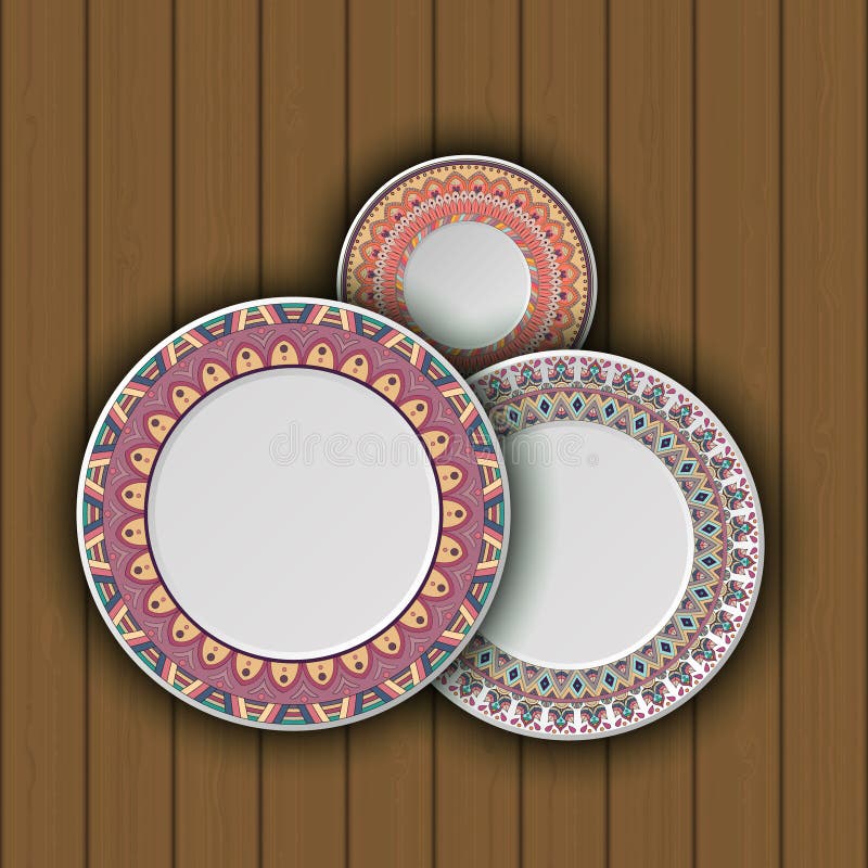 Set of Decorative Plates with a Ethnic Tribal Ornament of Handwork and ...