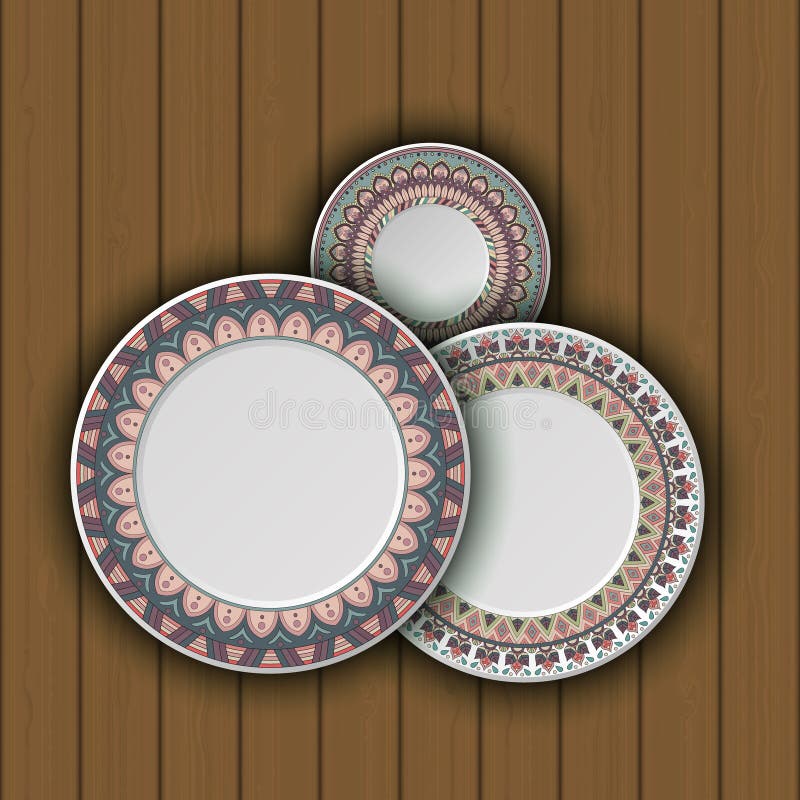 Set of Decorative Plates with a Ethnic Tribal Ornament of Handwork and ...