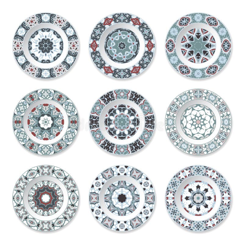 Set of decorative plates stock vector. Illustration of geometric - 89441863