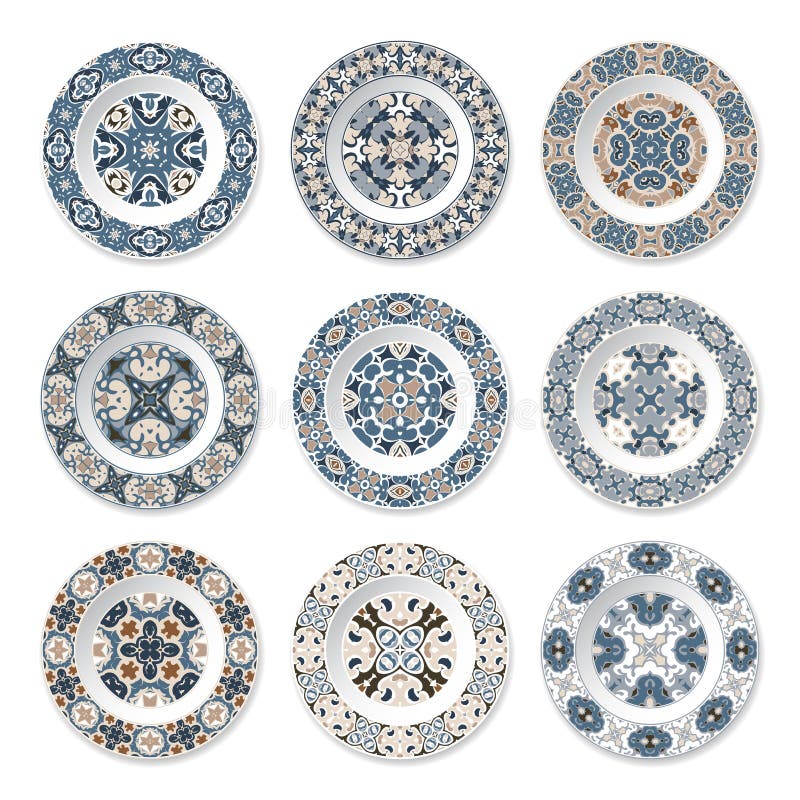 Set of decorative plates stock vector. Illustration of decorative ...