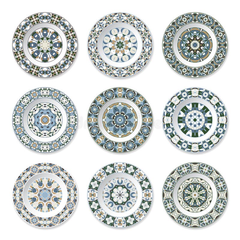 Set of decorative plates stock vector. Illustration of floral - 88618271