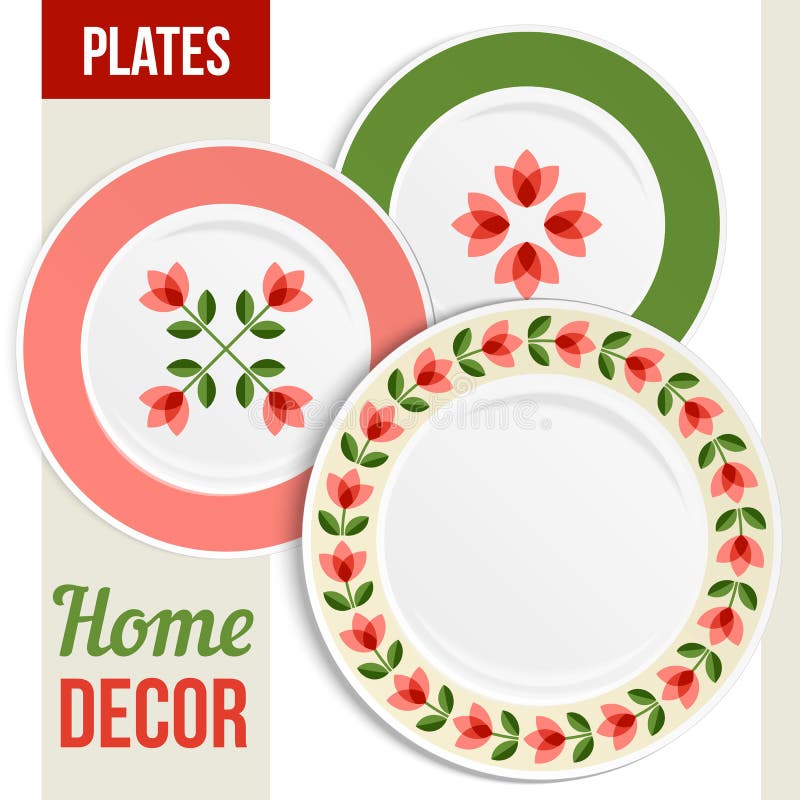 Dishware Set, Three Decorative Plates Design. Stock Vector ...