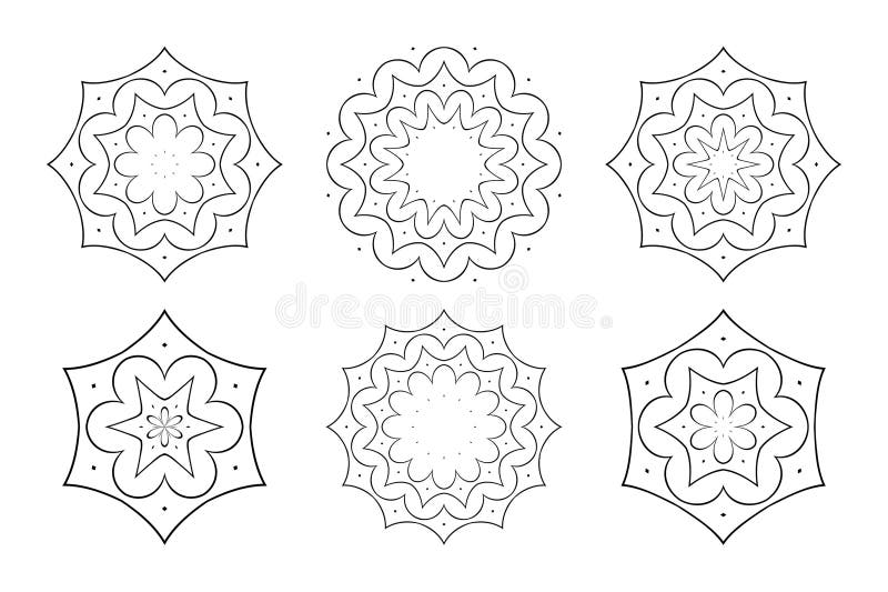 Decorative Radial Outline Geometric Patterns Set Stock Vector ...