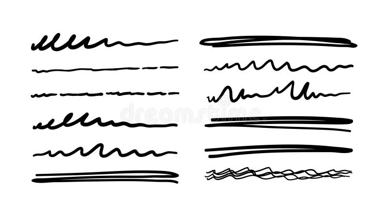 Set of Decorative Scribble Lines in Pen, Pencil Underline, Vector ...