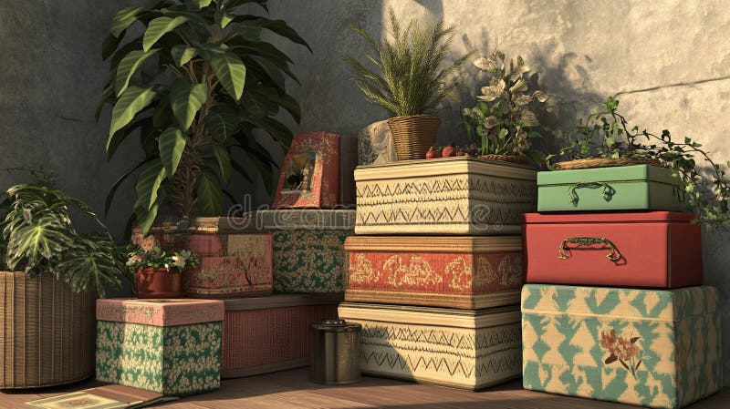 A Set of Decorative Storage Boxes Stacked Neatly in a Cozy Corner ...
