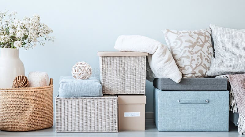 A Set of Decorative Storage Boxes Stacked Neatly in a Cozy Corner ...