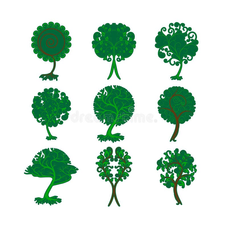 Set of Decorative Trees for Design Stock Vector - Illustration of ...