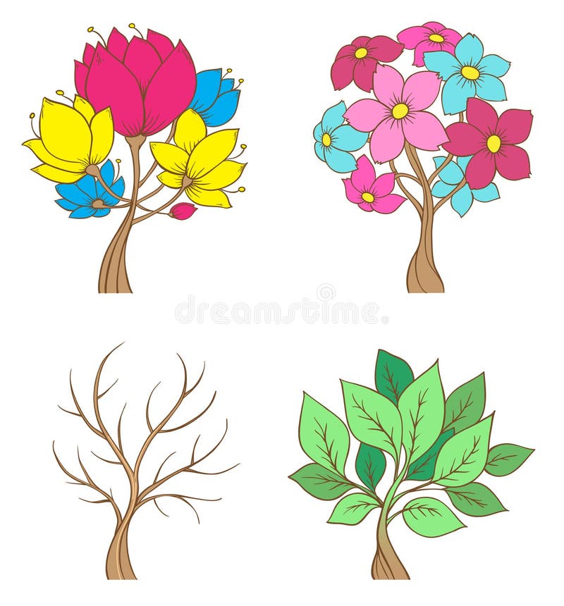 Set of decorative trees stock vector. Illustration of autumn - 42912181