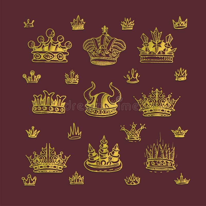 Set of Decorative Victorian Gold Crowns for Design. Stock Illustration ...