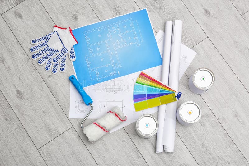 Set with Decorator Tools and Items Stock Image - Image of decoration ...