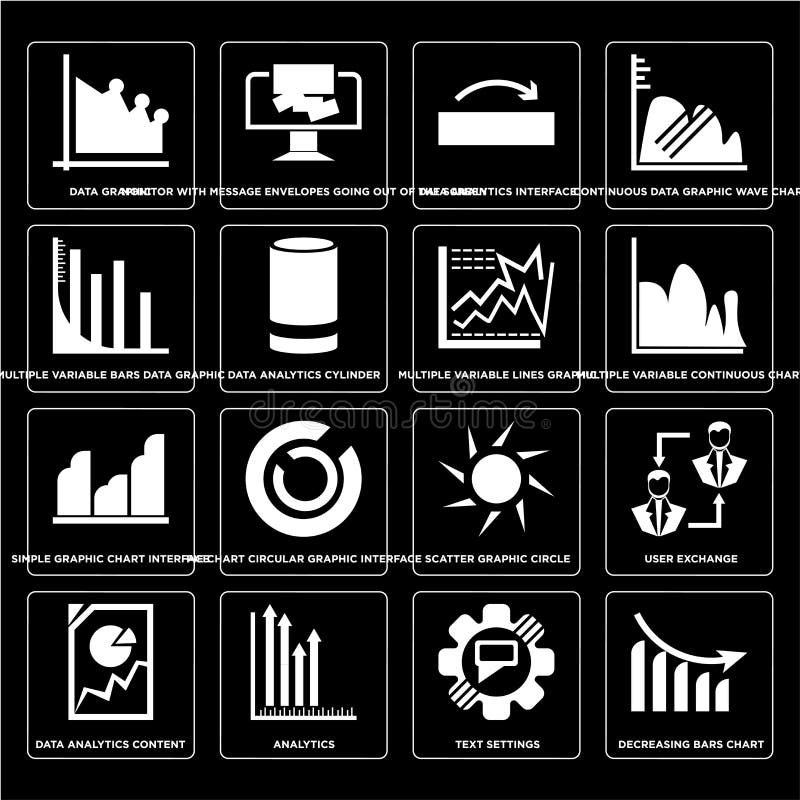 Set of Decreasing Bars Chart, Text Settings, Data Analytics Content, Multiple Variable ...