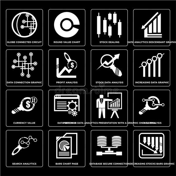 Set of Decreasing Stocks Bars Graphic, Database Secure Connection ...