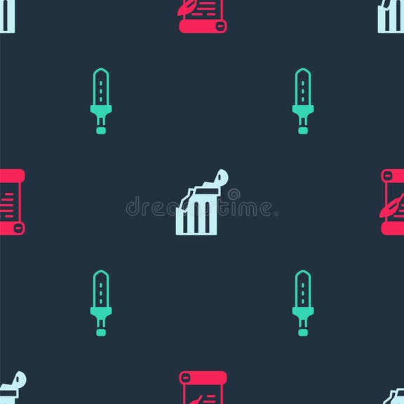 Set Decree, Parchment, Scroll, Broken Ancient Column and Medieval Sword ...