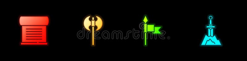 Set Decree, Parchment, Scroll, Medieval Axe, Spear and Sword in the ...