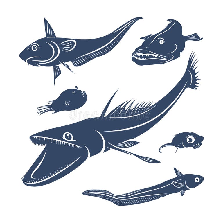 Set of Deep Sea Fish Vector Illustration Design. Deep Sea Fish Logo ...