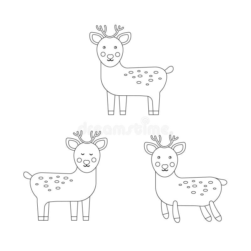 Set of Deer Outline, Line Style. Vector Illustration Stock Vector ...
