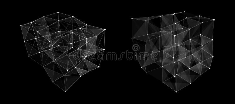 Set of Deformed Wireframe Cube from Different Sides. Vector Abstract ...