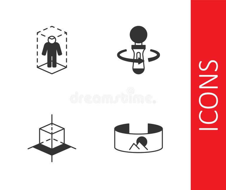 Set 360 Degree View, 3d Modeling, and VR Controller Game Icon. Vector Stock Vector ...