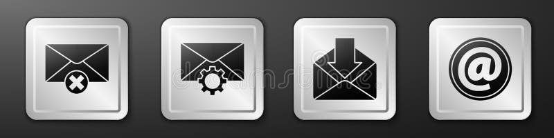 Set Delete Envelope, Envelope Setting, Envelope and Mail and E-mail Icon. Silver Square Button ...