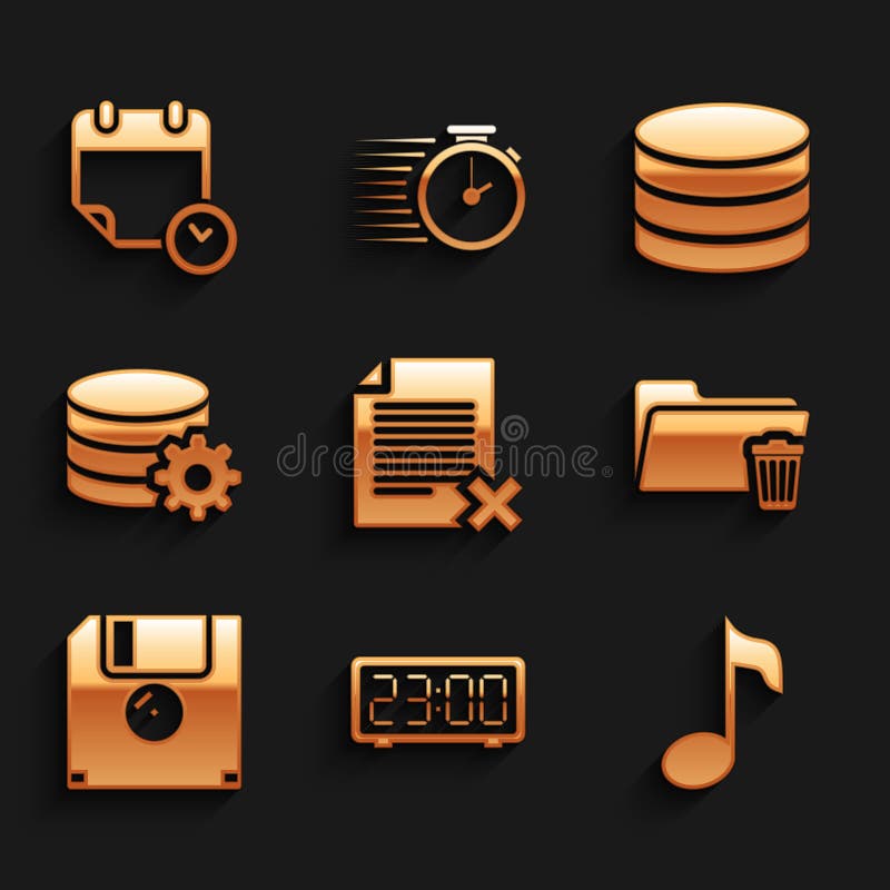 Set Delete File Document, Digital Alarm Clock, Music Note, Tone, Folder ...