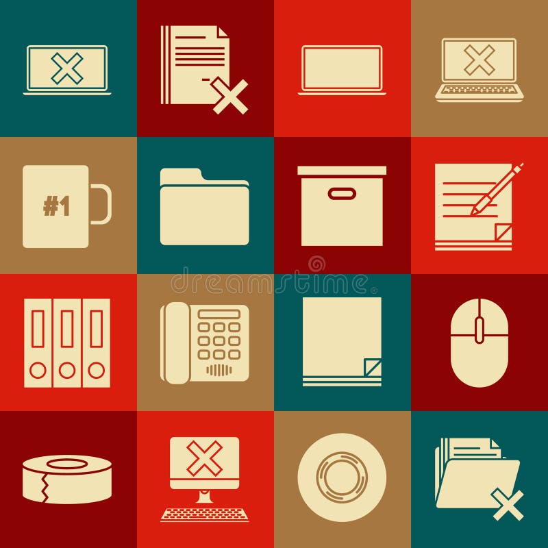 Set Delete Folder, Computer Mouse, Blank Notebook and Pen, Laptop ...