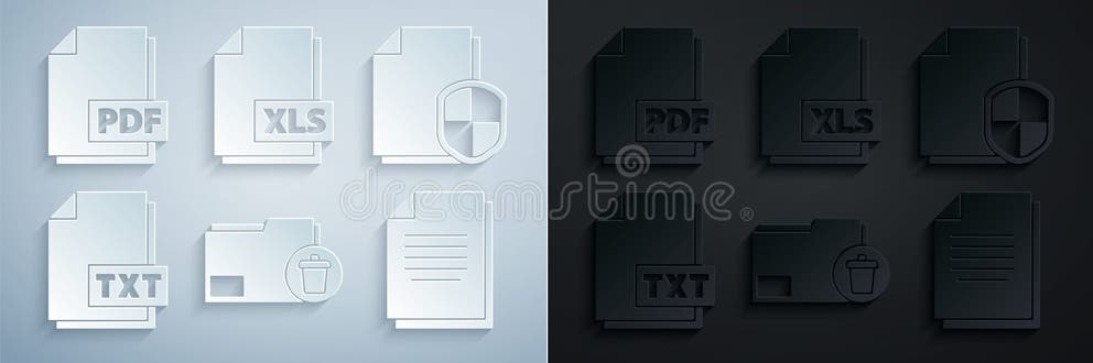 Set Delete Folder, Document Protection Concept, TXT File Document, XLS and PDF Icon. Vector ...