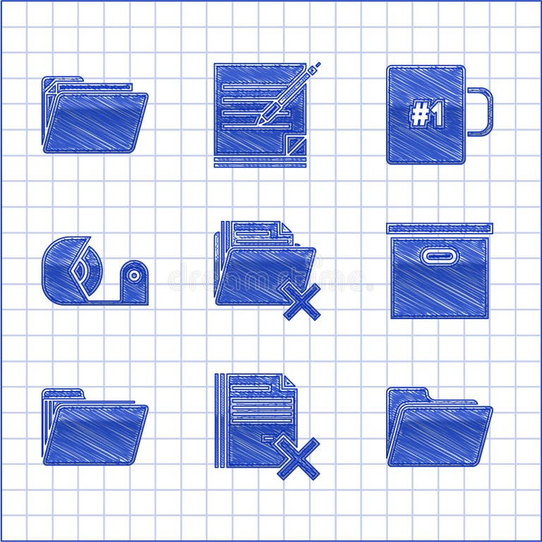 Set Delete Folder, File Document, Document, Carton Cardboard Box, Scotch, Coffee Cup and Icon ...