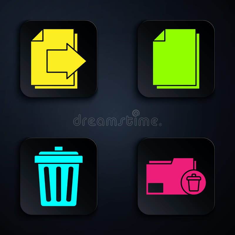 Set Delete Folder, Next Page Arrow, Trash Can and Document. Black ... Set Delete Folder, Next Page Arrow, Trash Can and Document. Black ...