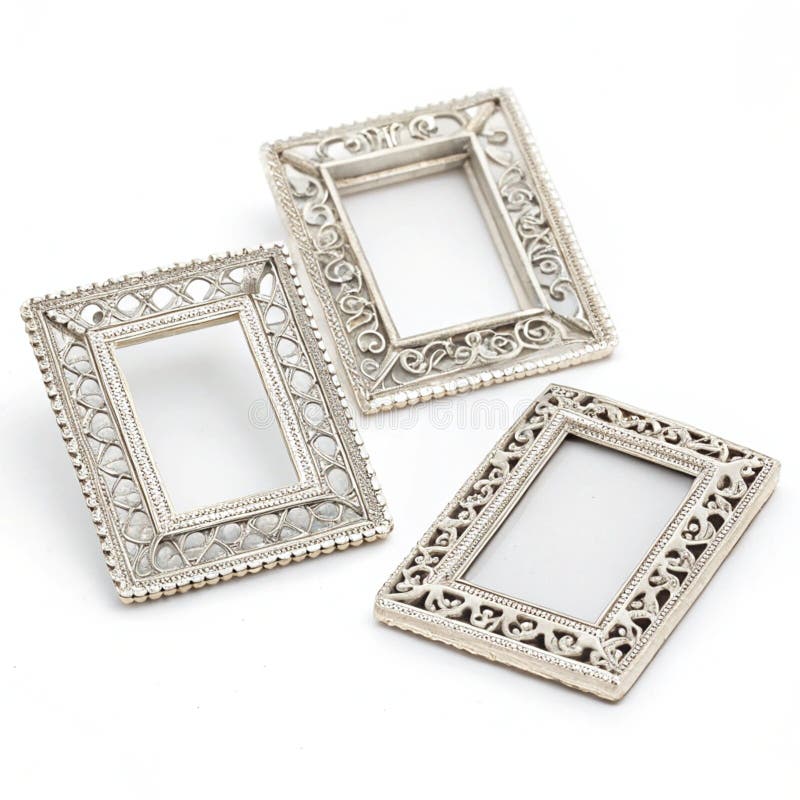 Miniature Silver Filigree Work Frames Isolated on White Background ...