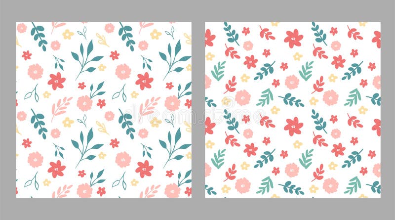 A Set of Delicate Patterns with Spring Flowers and Plants. Stock Vector ...