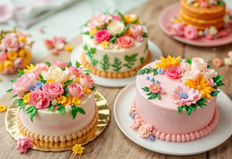 Set of Delicious Birthday Cakes with Candles Cut Out. Stock Image ...
