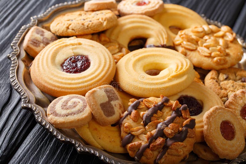 Assorted Shortbread Cookie Close-up on a Plate. Vertical Stock Photo ...