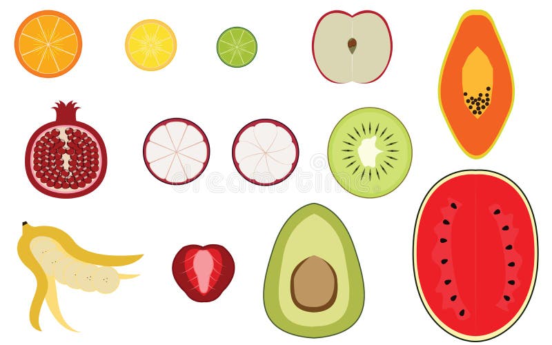 Set of Delicious Cutting Fruit Stock Vector - Illustration of lemon ...