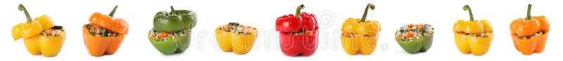 Set of Delicious Stuffed Bell Peppers on Background. Banner Design ...