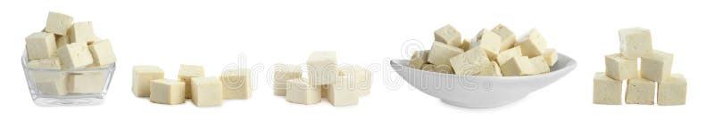 Set with Delicious Tofu on White Background. Banner Design Stock Image ...