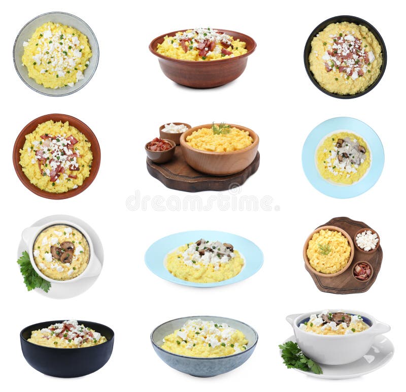 Set with Delicious Traditional Banosh on White Background Stock Image ...