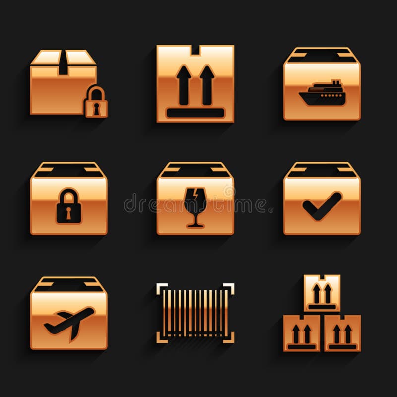 Set Delivery Box with Fragile Content, Barcode, Cardboard Traffic ...