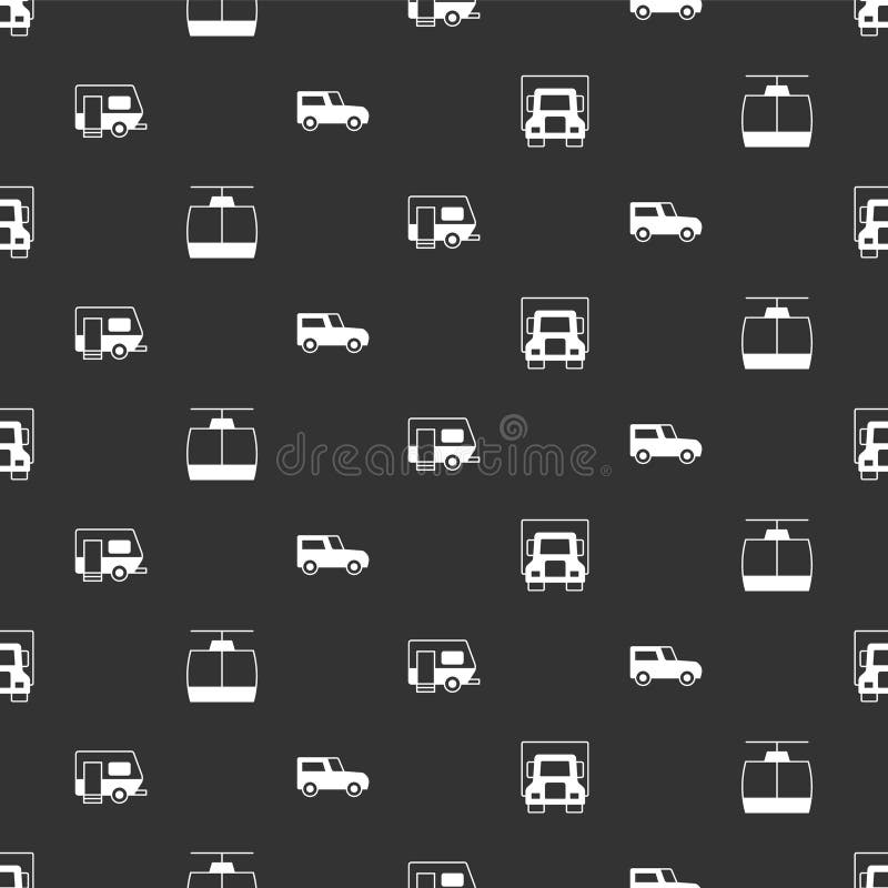 Set Delivery Cargo Truck, Cable, Rv Camping Trailer and Car on Seamless ...