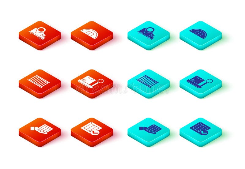 Set Delivery Hand with Boxes, Wooden Check Mark, Container, Scale ...