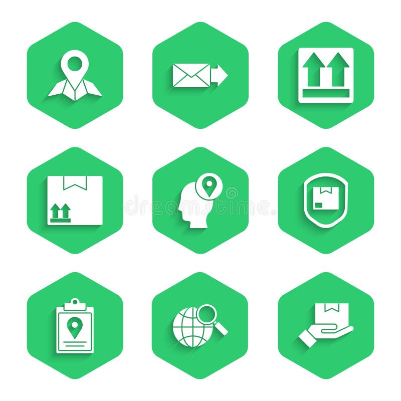 Set Delivery Man with Cardboard Boxes, Hand, Pack Security Shield ...