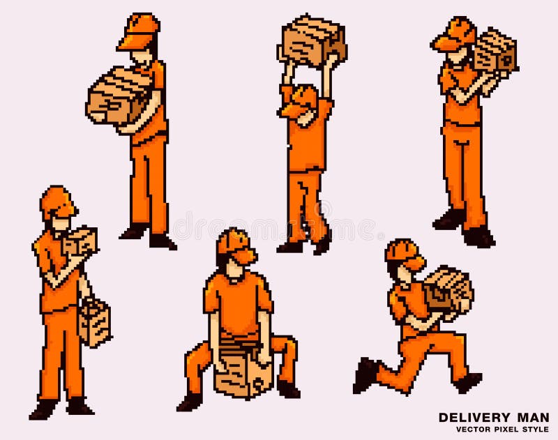 Set of Delivery Man ., Character Courier in Pixel Art. Vector ...