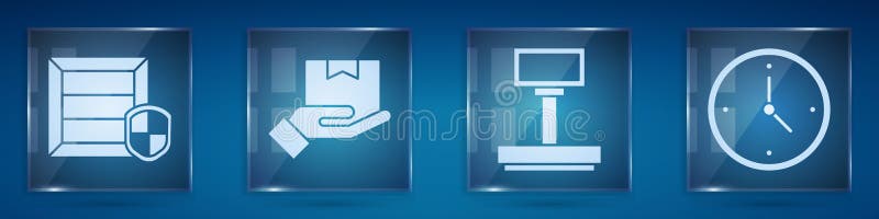 Set Delivery Pack Security with Shield, Delivery Hand with Boxes, Scale ...