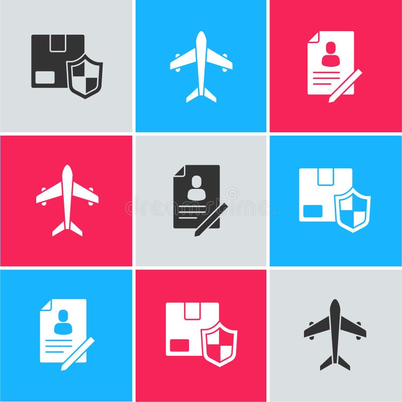 Set Delivery Security with Shield, Plane and Document Icon. Vector ...