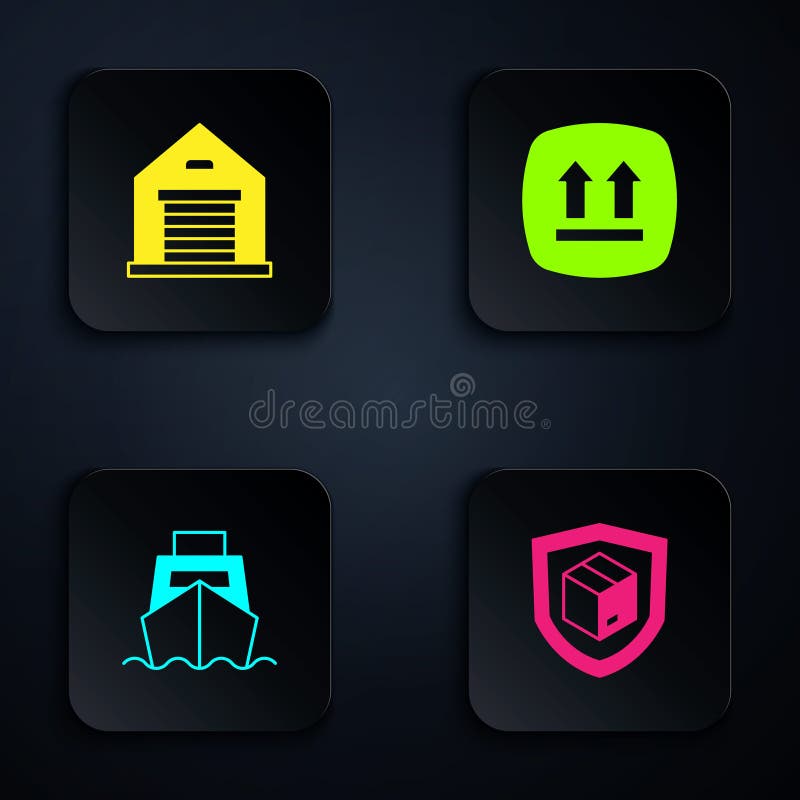 Set Delivery Security with Shield, Warehouse, Cargo Ship Boxes Delivery ...