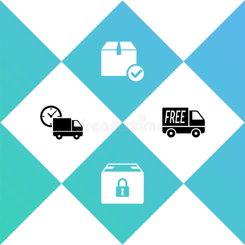 Set Delivery Truck and Clock, Locked Package, Package Box with Check ...